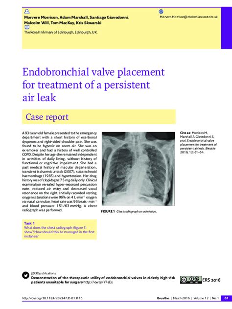 Pdf Case Report Endobronchial Valve Placement For Treatment Of A