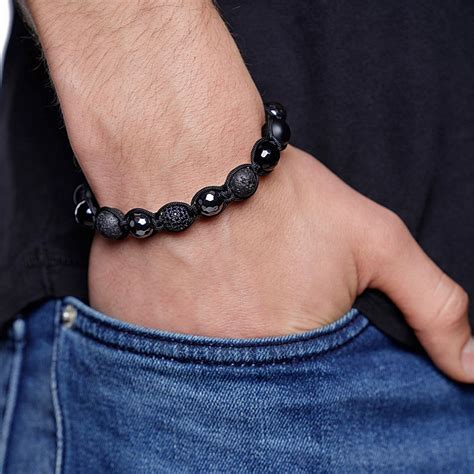 Nialaya Mens Beaded Bracelet With Black Stones Mcz10st033