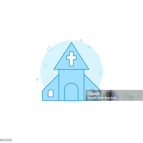 마을 교회 기독교 미션 플랫 벡터 아이콘입니다 채워진 선 스타일입니다 블루 흑백 디자인 편집 가능한 스트로크 0명에 대한 스톡