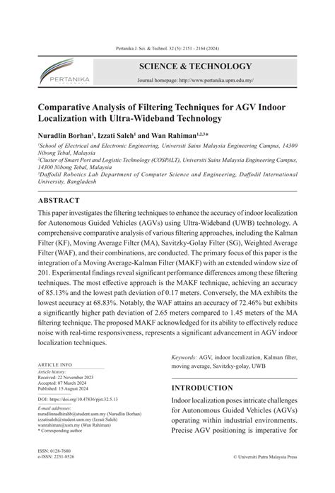 Pdf Comparative Analysis Of Filtering Techniques For Agv Indoor