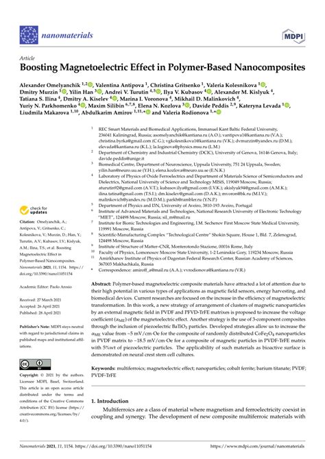 Pdf Boosting Magnetoelectric Effect In Polymer Based Nanocomposites