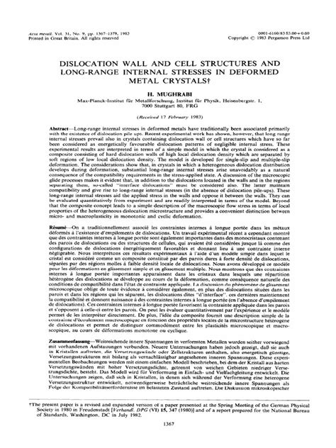 Dislocation Wall And Cell Structures And Long Range Internal Stresses In Deformed Metal Crystals