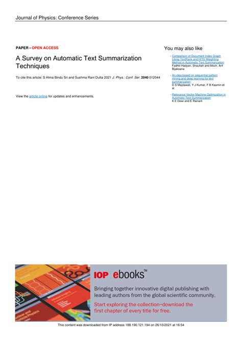 pdf a survey on automatic text summarization techniques