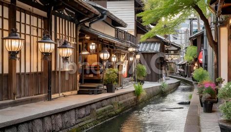 水路のある美しい日本の伝統的な街並み No 28509323｜写真素材なら「写真ac」無料（フリー）ダウンロードok