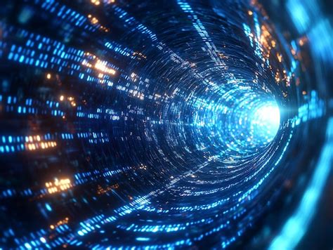 abstract binary code matrix with glowing blue lights and particle effects representing digital