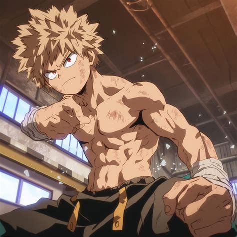 Katsuki Bakugo The Explosive Hero Flexing His Muscles Premium Ai Generated Image