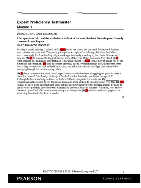 proficiency english testmaster tests module 1 test pdf audition