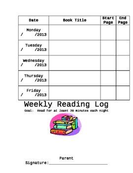 Weekly Reading Log By Miss Paquette Teachers Pay Teachers