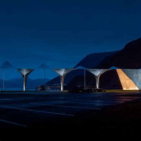 Light Bureau Subtly Illuminates Fjord Side Rest Stop In Norway