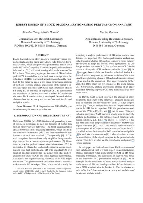pdf robust design of block diagonalization using perturbation analysis