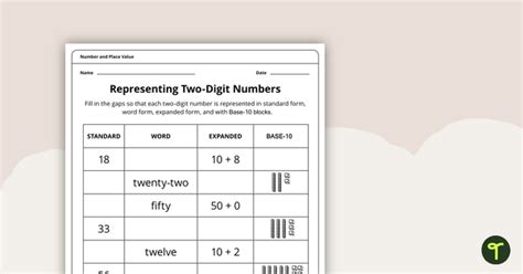 Representing Two Digit Numbers Place Value Worksheet Teach Starter