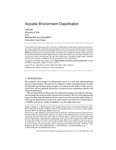 Pdf Acoustic Environment Classification