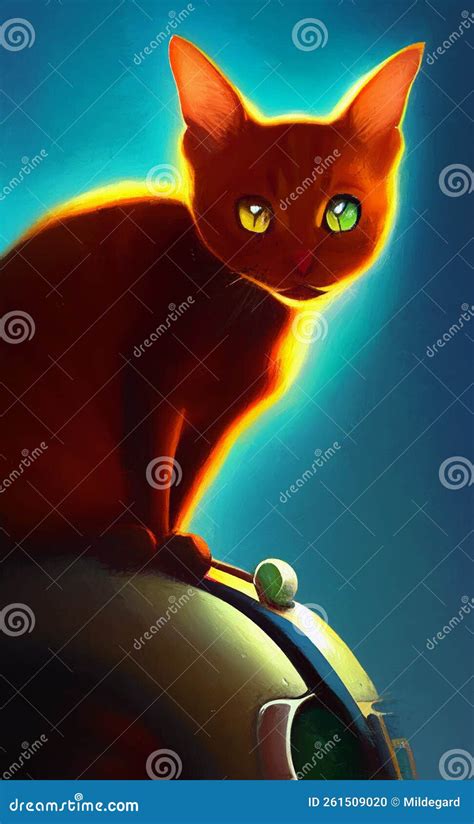 Digital Art Of A Cute Cat In A Sci Fi Setting Stock Illustration