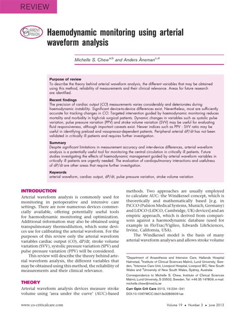 Chew 2013 Haemodynamic Monitoring Using Arterial Waveform Analysis