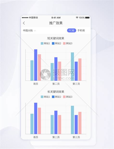 UI设计手机app营销数据柱状图表界面模板素材 正版图片 摄图网