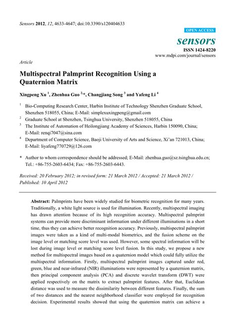 Pdf Multispectral Palmprint Recognition Using A Quaternion Matrix