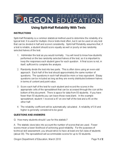 Split Half Reliability Pdf Spreadsheet Statistical Theory