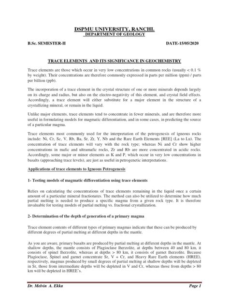 trace elements and its significance in geochemistry pdf magma