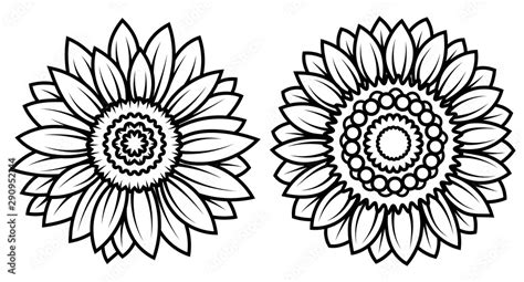 Set Of Stylized Sunflowers Collection Of Flowers In The Form Of A