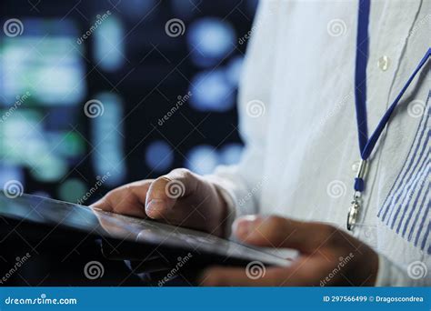employee prevents server system overload stock image image of device