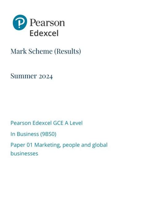 Pearson Edexcel A Level Business Paper 1 June 2024 Question Paper And Mark Scheme Stuvia Us