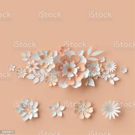 3d 렌더링 추상 종이 꽃 신부 부케 장식 플로랄 디자인 요소 복숭아 핑크 장미 배경 3차원 형태에 대한 스톡 사진 및 기타 이미지 Istock