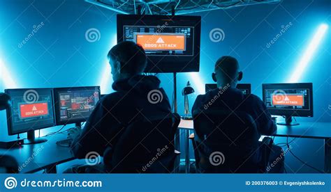Secret Base With Hackers Working In Night Stock Image Image Of Group