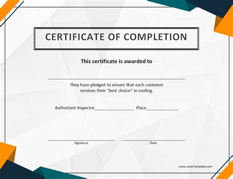 Printable Roof Completion Certificate Template Word