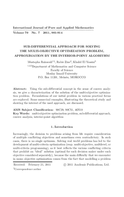 Pdf Sub Differential Approach For Solving The Multi Objective