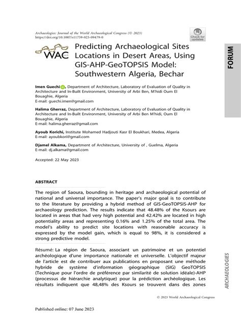 Predicting Archaeological Sites Locations In Desert Areas Using Gis Ahp Geotopsis Model