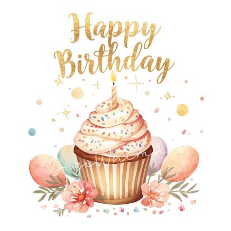 12 Happy Birthday Clipart Cupcakes Balloons And Party Watercolor S