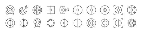 스나이퍼 타겟 및 조준 관련 라인 아이콘 모음 편집 가능한 스트로크 인포그래픽 기사 서적 전단지 배너에 적합 아이콘에 대한 스톡