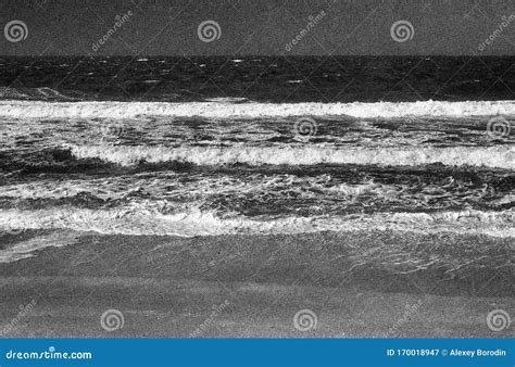 Vintage Black And White Grainy Film Concept Seascape With Empty Sand