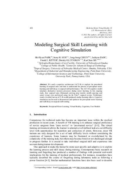 Pdf Modeling Surgical Skill Learning With Cognitive Simulation