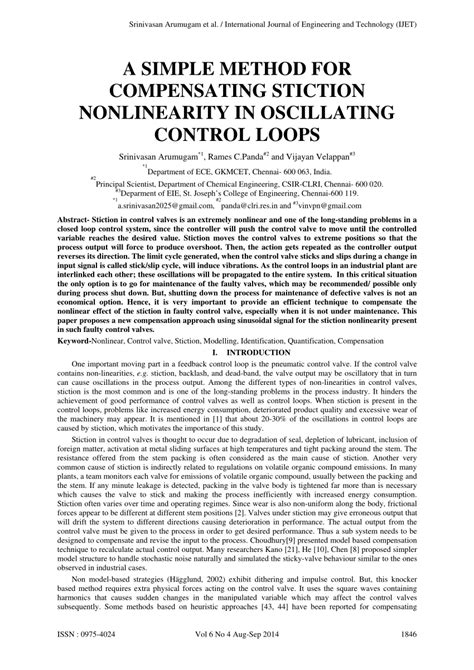 Pdf A Simple Method For Compensating Stiction Nonlinearity In Oscillating Control Loops