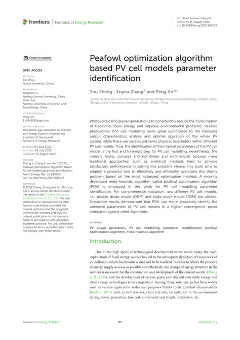 pdf peafowl optimization algorithm based pv cell models parameter