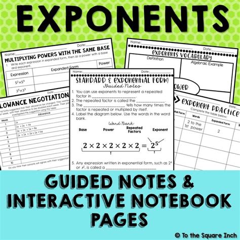 Exponents Notes And Activities Guided Notes With Interactive Notebook