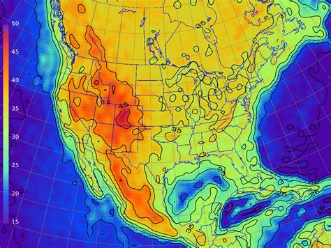 Moho Depth Model From Goce Gravity Data By Gemma In Km North America