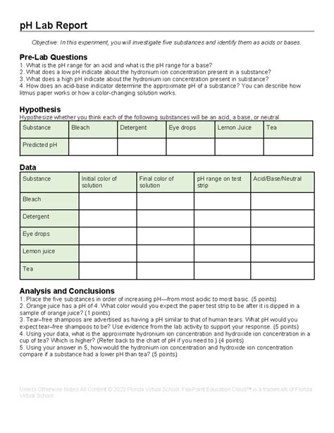 5 06 Acids Bases Lab PH Lab Report Objective In This Experiment You Will Investigate