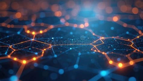 Futuristic Tech Background With Glowing Blue Orange Lines Hexagon Shapes Digital Network Tech