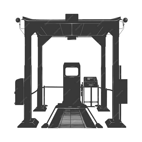 스레이 수하물 스캐너와 금속 탐지기 게이트가 있는 실루 공항 보안 검문소 프리미엄 벡터