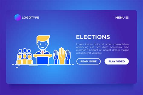 선거와 투표 개념 얇은 라인 아이콘 유권자 토론 대통령 정치적 승리 현대 벡터 일러스트 그라데이션 배경에 웹 페이지 템플릿 Presidential Inauguration에