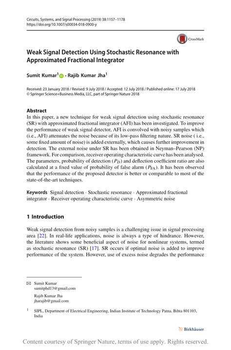 Weak Signal Detection Using Stochastic Resonance With Approximated Fractional Integrator