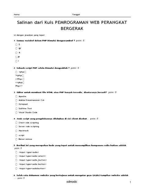 Kuis Pemrograman Web Perangkat Bergerak Pdf Karier And Perkembangan