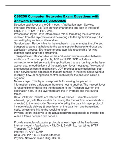 Cs6250 Computer Networks Exam Questions With Answers Graded A 2025