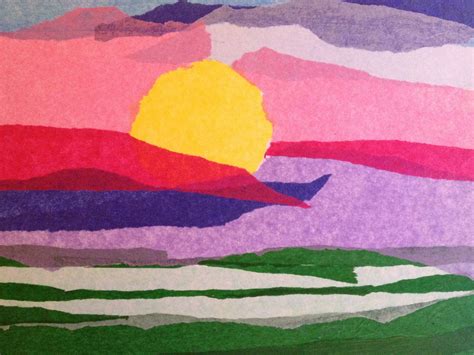 Tissue Paper Landscape Sunset With Construction Paper Tissue Paper