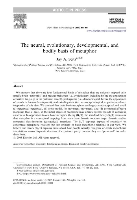 Pdf The Neural Evolutionary Developmental And Bodily Basis Of Metaphor Dr Jay Jason
