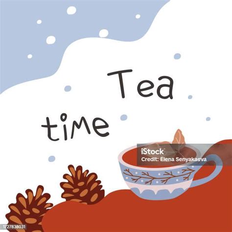 티 타임 카드 디자인 엽서 파티 광고 배너 포스터 소셜 네트워크에 대한 벡터 그림 가정 주방에 대한 스톡 벡터 아트 및 기타