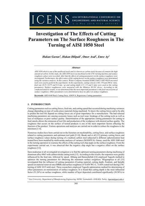 Pdf Investigation Of The Effects Of Cutting Parameters On The Surface Roughness In The Turning