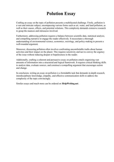 Essay On Polution The University Of Findlay Pdf
